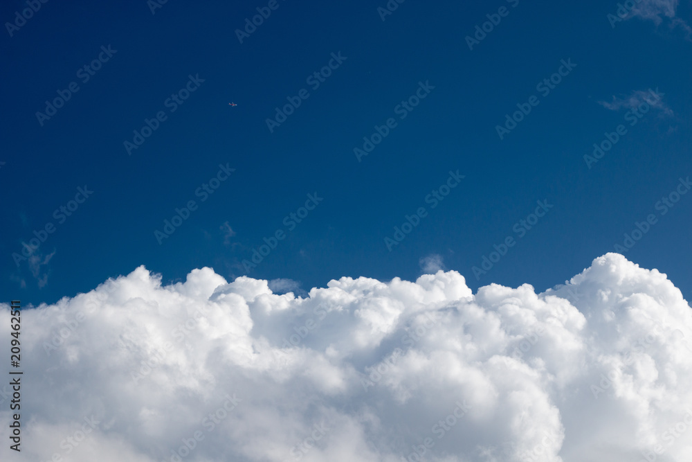 blue sky and white cloudy top view above the clouds with copy space ...