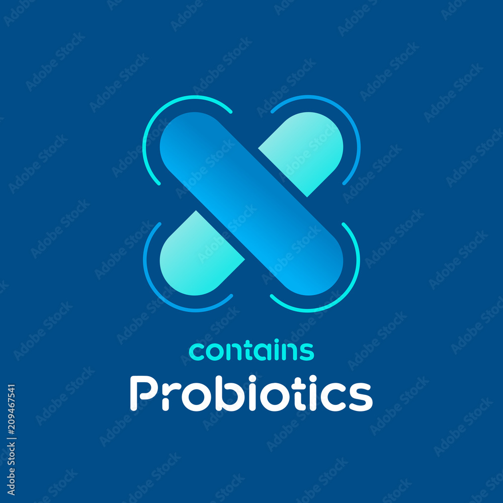 Contains Probiotics Bacteria Vector Logo. Prebiotic, Lactobacillus ...