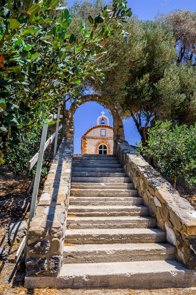 Church, Greece, Kos Island: old cozy little orange stone church with ...