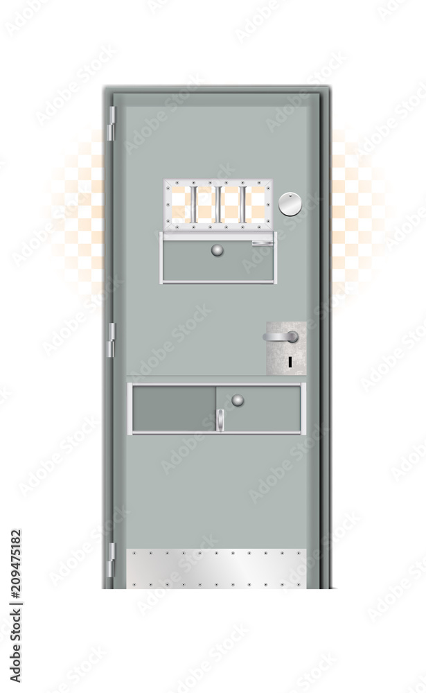 Modern prison gray door noticeably better detailed. Behind bars In jail ...