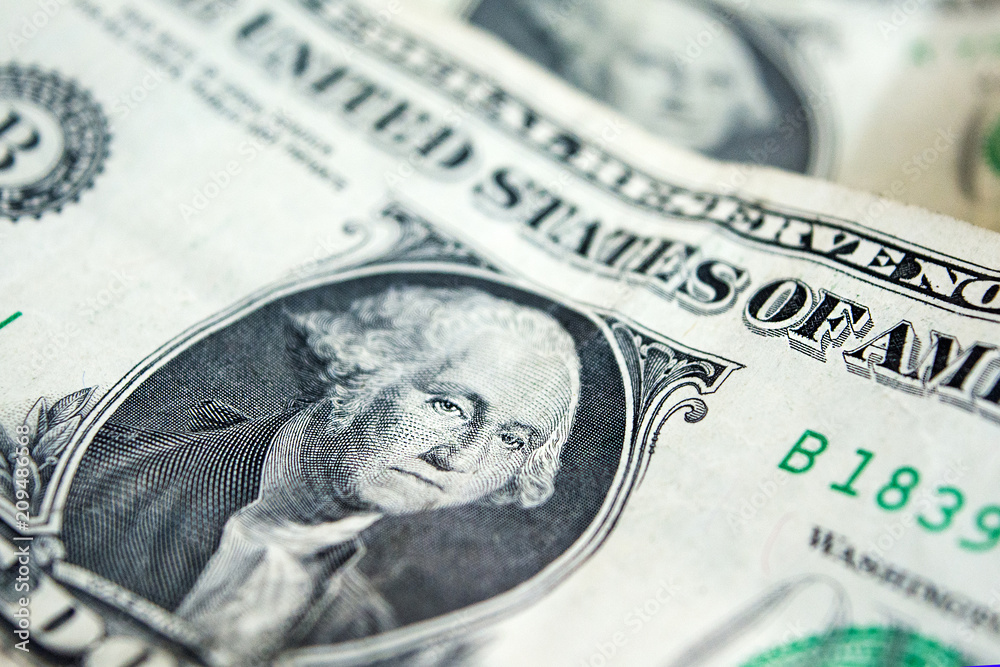 US one dollar bill closeup. usd banknote. George Washington portrait ...