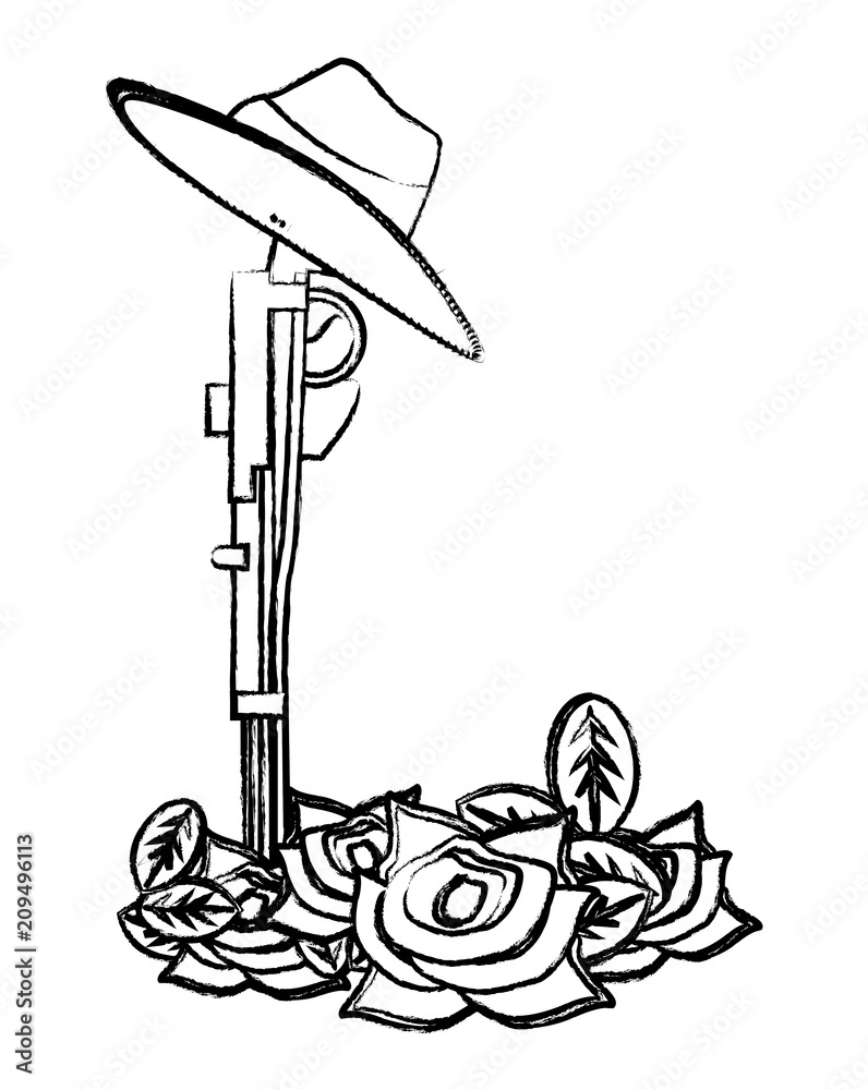 Anzac day design with poppy flowers and weapon over white background ...