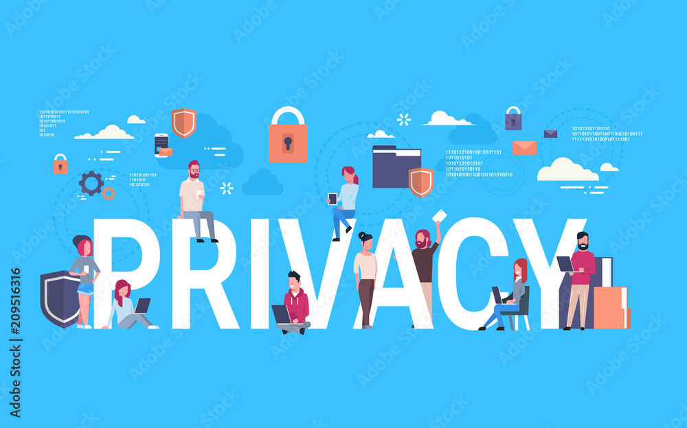 business team over GDPR isometric infographic data privacy background ...