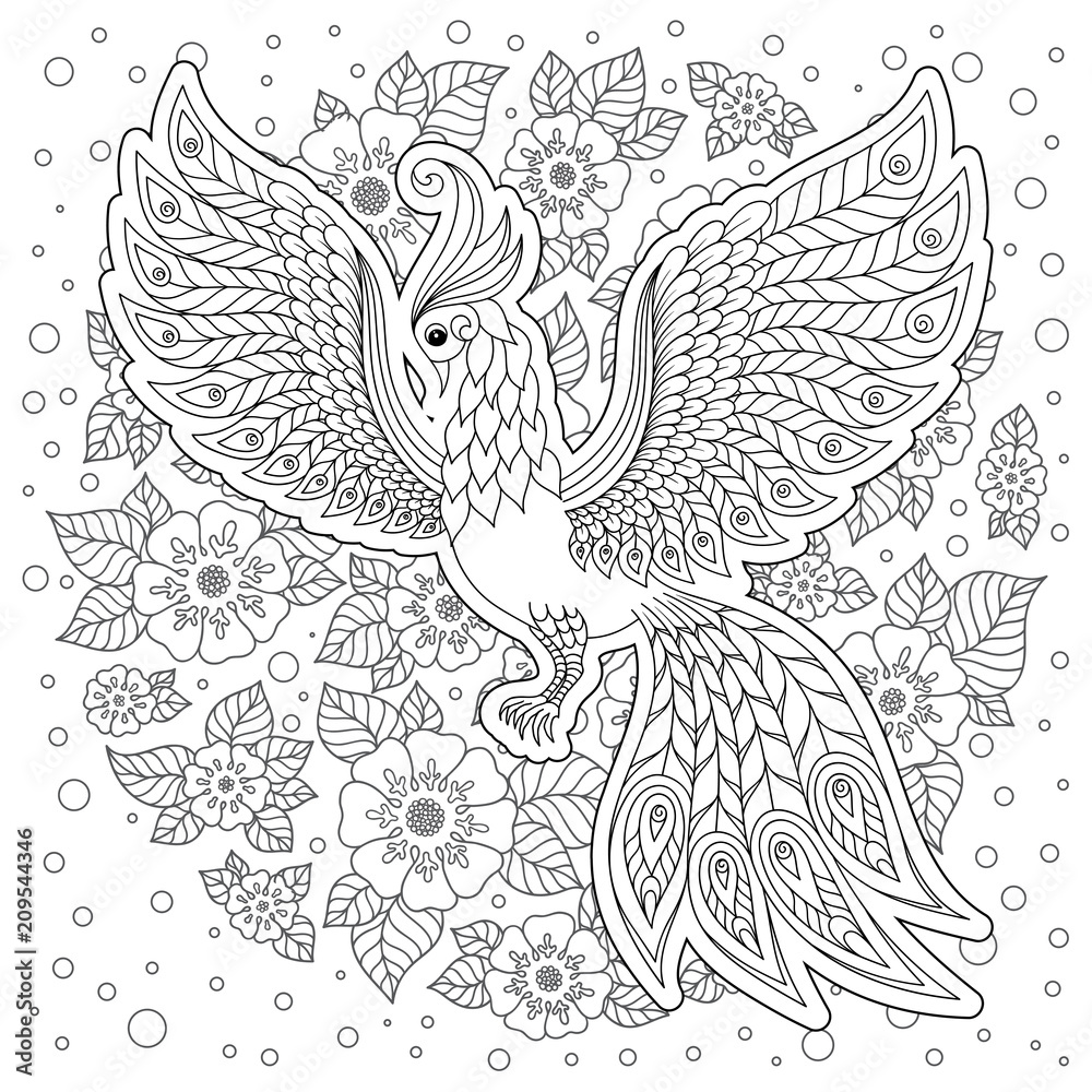 Firebird for anti stress Coloring Page with high details. Stock Vector ...