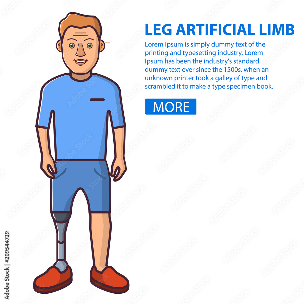 Man with a leg artificial limb.Young Person sport prostheses. Cartoon ...