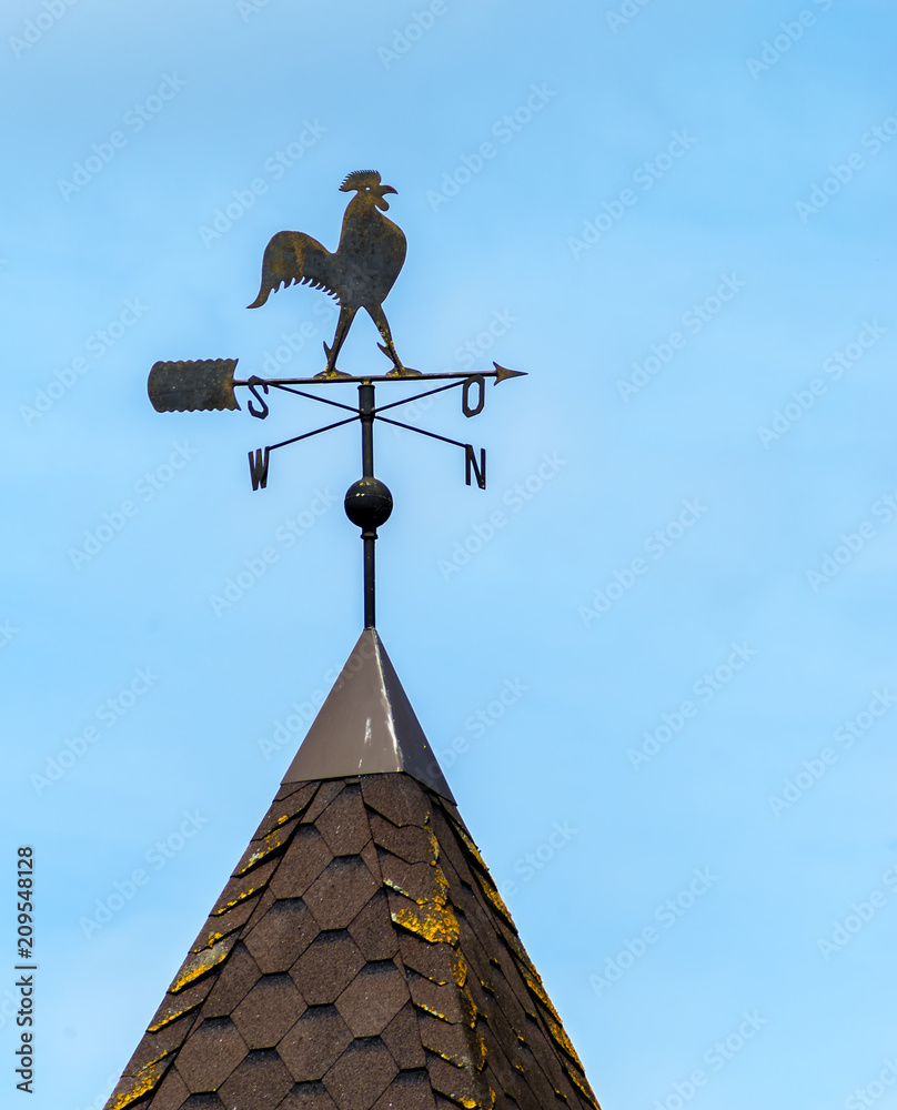 Weather vane with decorative metallic rooster. Concept of weather ...