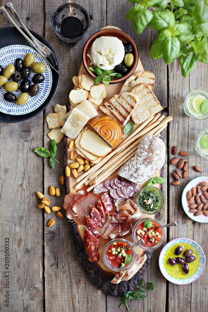 Mediterranean appetizers table concept. Dinner table with tapas ...