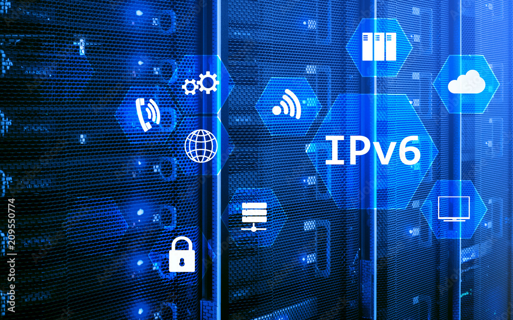 Ipv6 network technology concept on server room background. Stock Photo ...