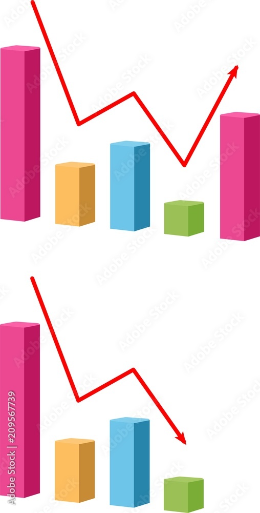 Decrease and Growing graph Icon. Chart with bars declining vector icon ...
