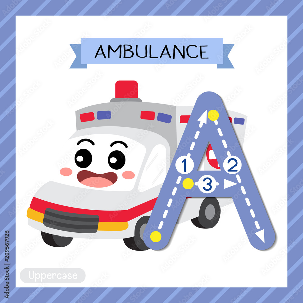 Letter A uppercase cute children colorful transportations ABC alphabet ...