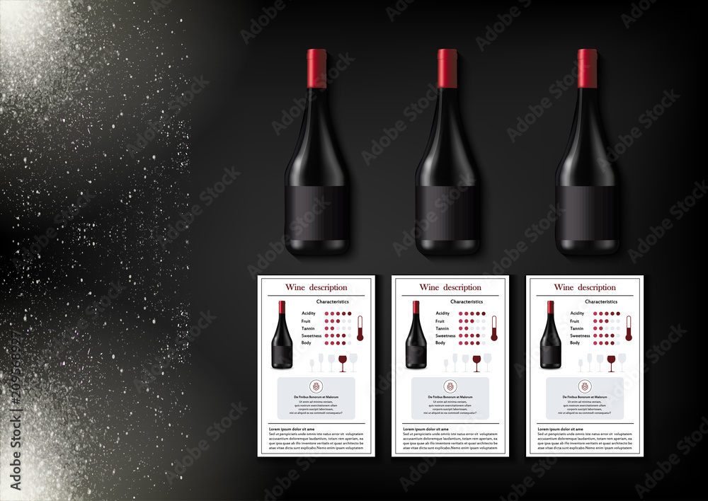 A simple design of realistic bottles of wine and wine cards with ...