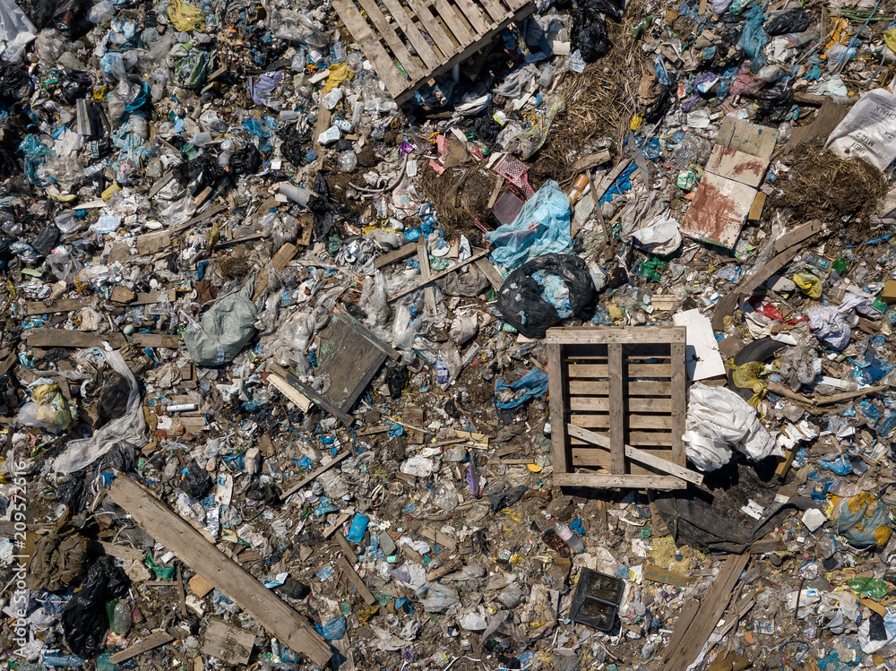 Environmental pollution. Aerial top view photo from flying drone of ...