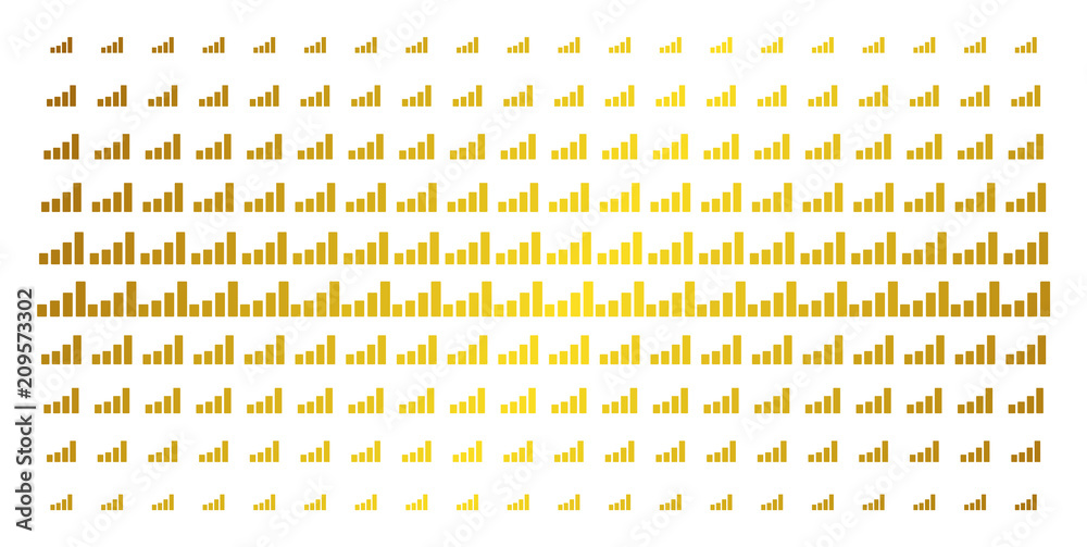 Bar chart icon golden halftone pattern. Vector bar chart pictograms are ...