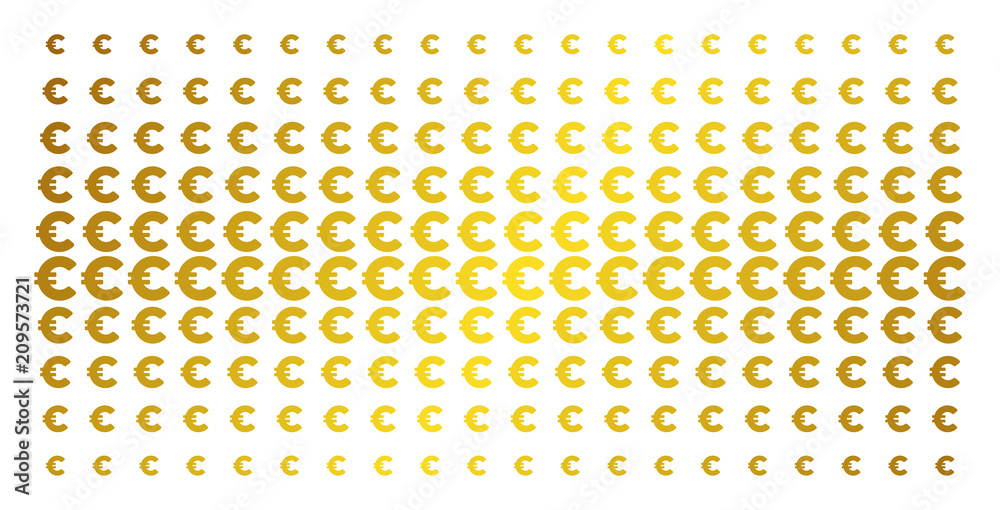 Euro icon gold colored halftone pattern. Vector Euro shapes are ...