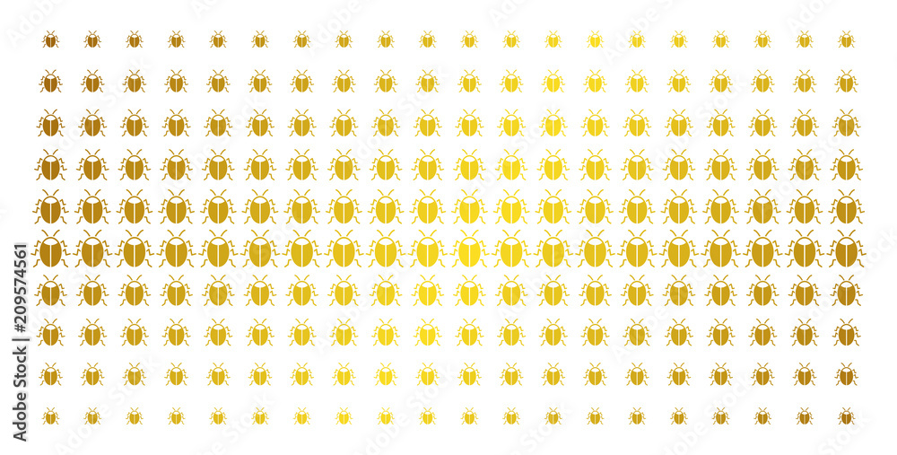 Bug icon gold halftone pattern. Vector bug shapes are arranged into ...