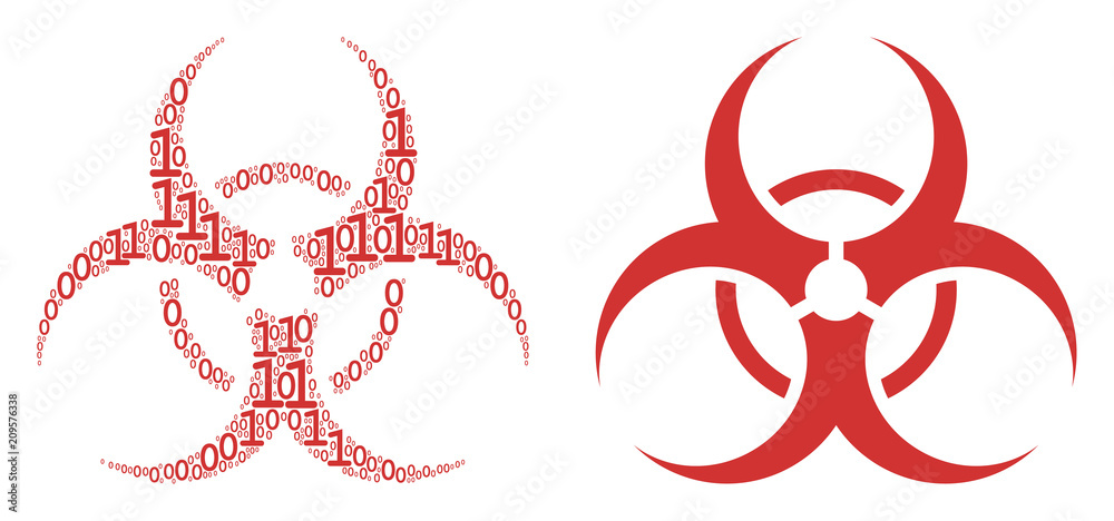 Biohazard collage icon of binary digits in random sizes. Vector digits ...
