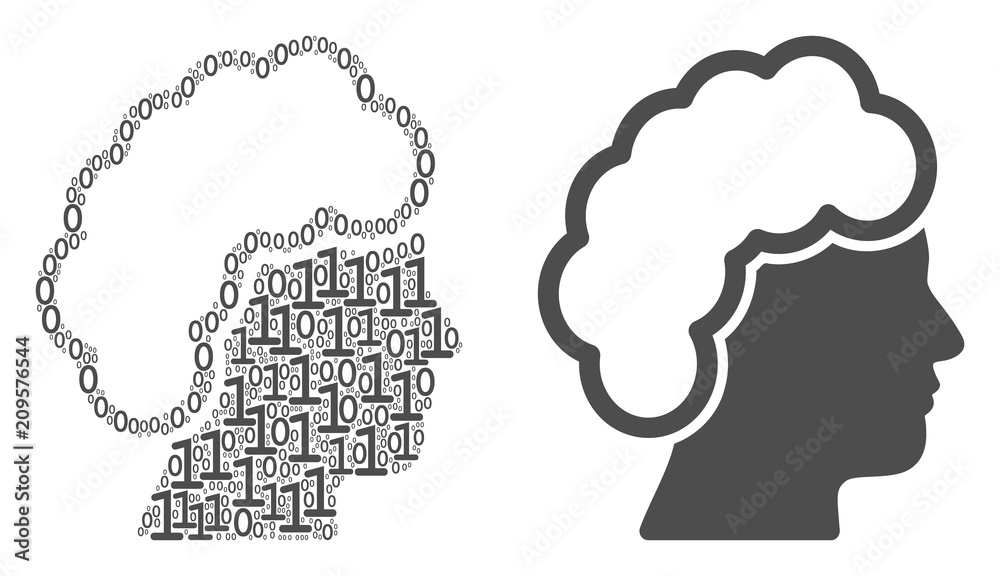 Blonde profile collage icon of zero and null digits in random sizes ...