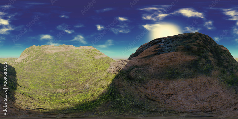 HDRI map, spherical environment panorama background with green hills ...