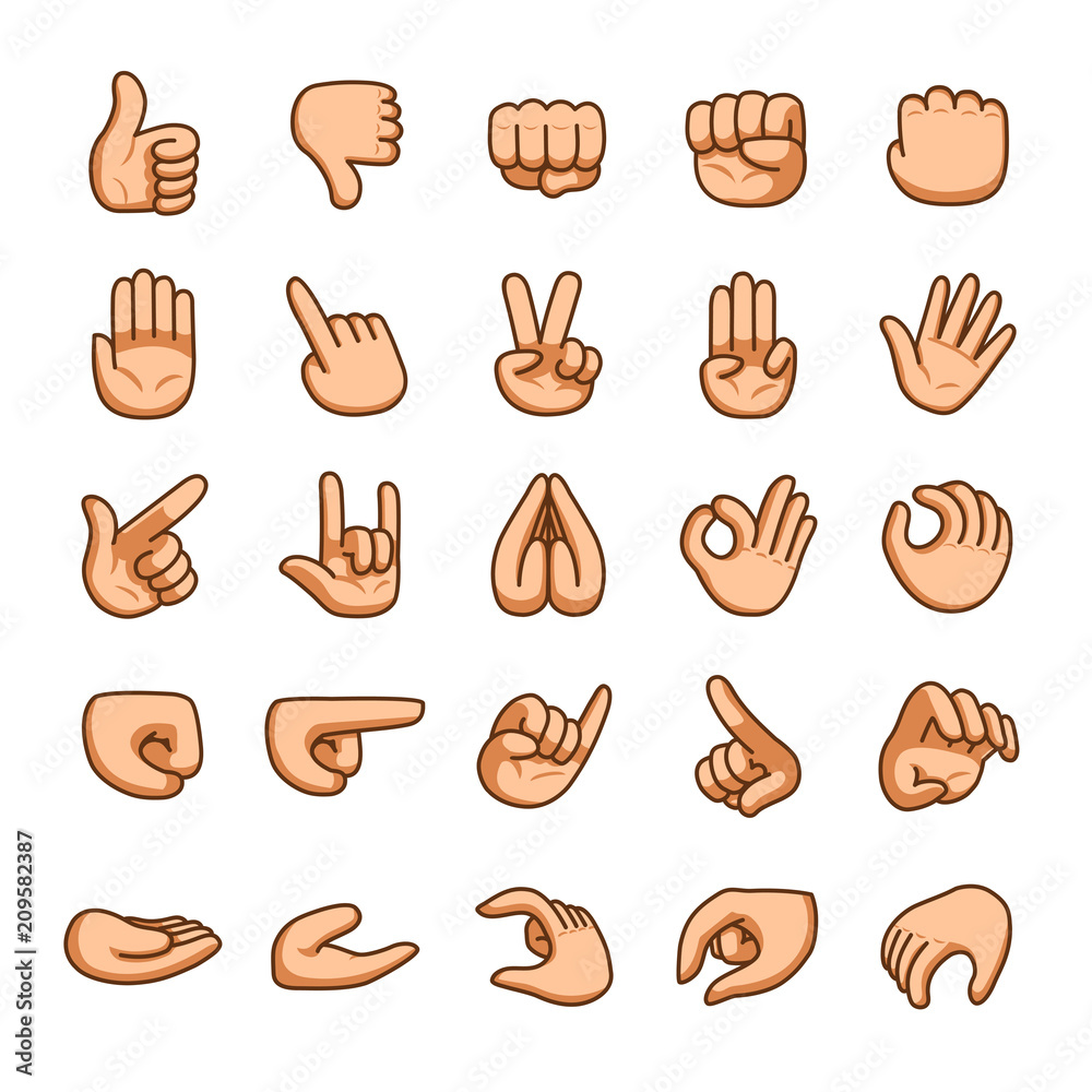 Vector cartoon hands gestures icon set Stock Vector | Adobe Stock