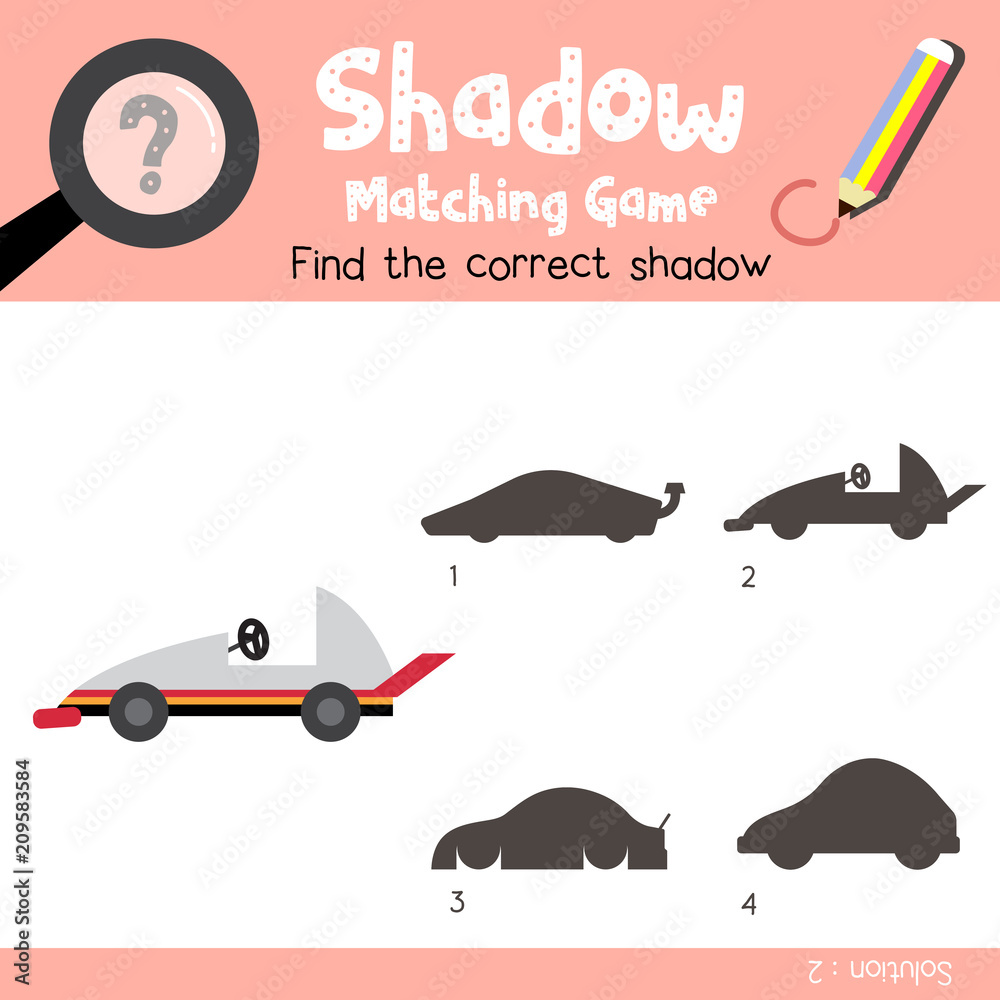 Shadow matching game of Go-Kart cartoon character side view ...