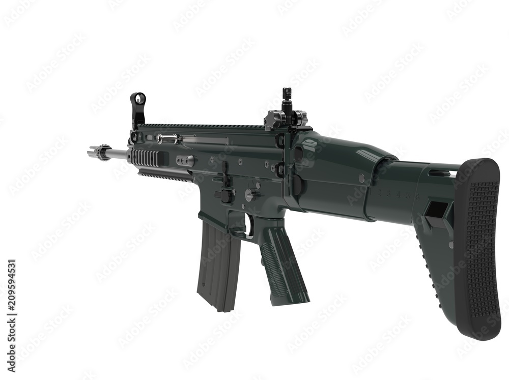 Forest green modern assault rifle - back view Stock Photo | Adobe Stock