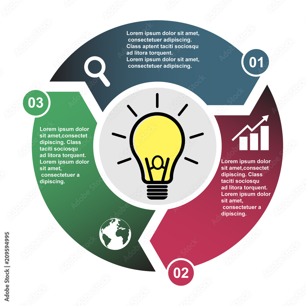 3 step vector element in three colors with labels, infographic diagram ...
