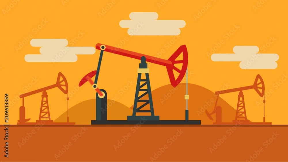 Vidéo Stock Silhouettes of oil rig pump jacks working on a desert ...
