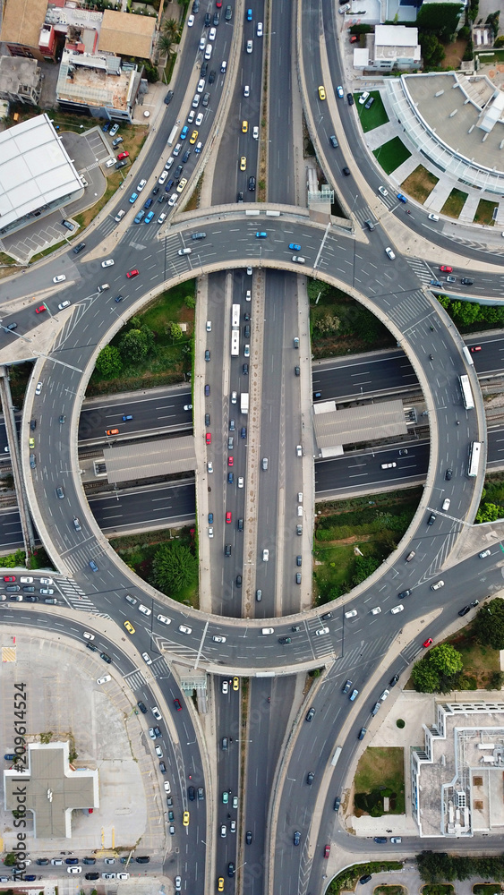 Aerial drone bird's eye view of popular highway of Attiki Odos ...