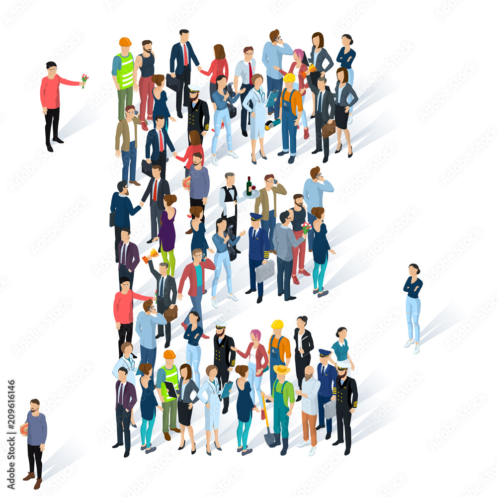 Crowded isometric people typeface Stock Vector | Adobe Stock