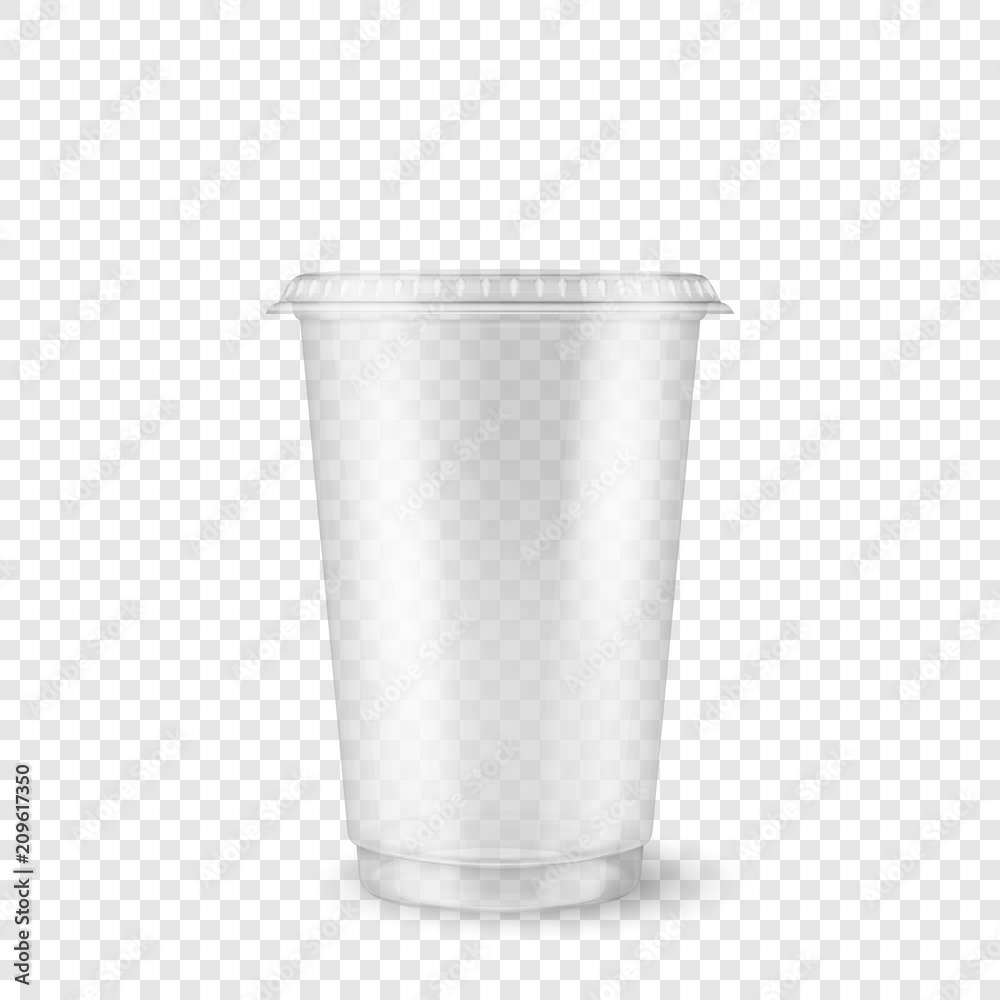 Vector realistic 3d empty clear plastic disposable cup closeup isolated ...