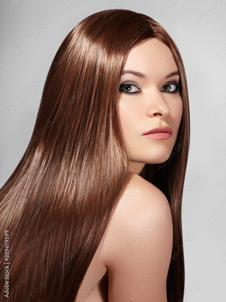 Beautiful Yong Woman With Long Straight Brown Hair Sexy Fashion Model