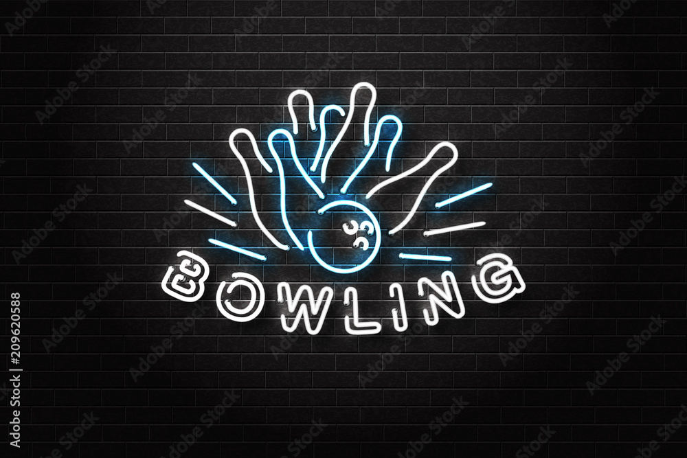 Vector realistic isolated neon sign for bowling for decoration and ...