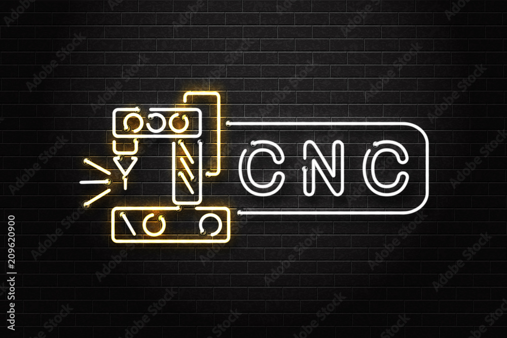 Vector realistic isolated neon sign of CNC machine logo for decoration ...