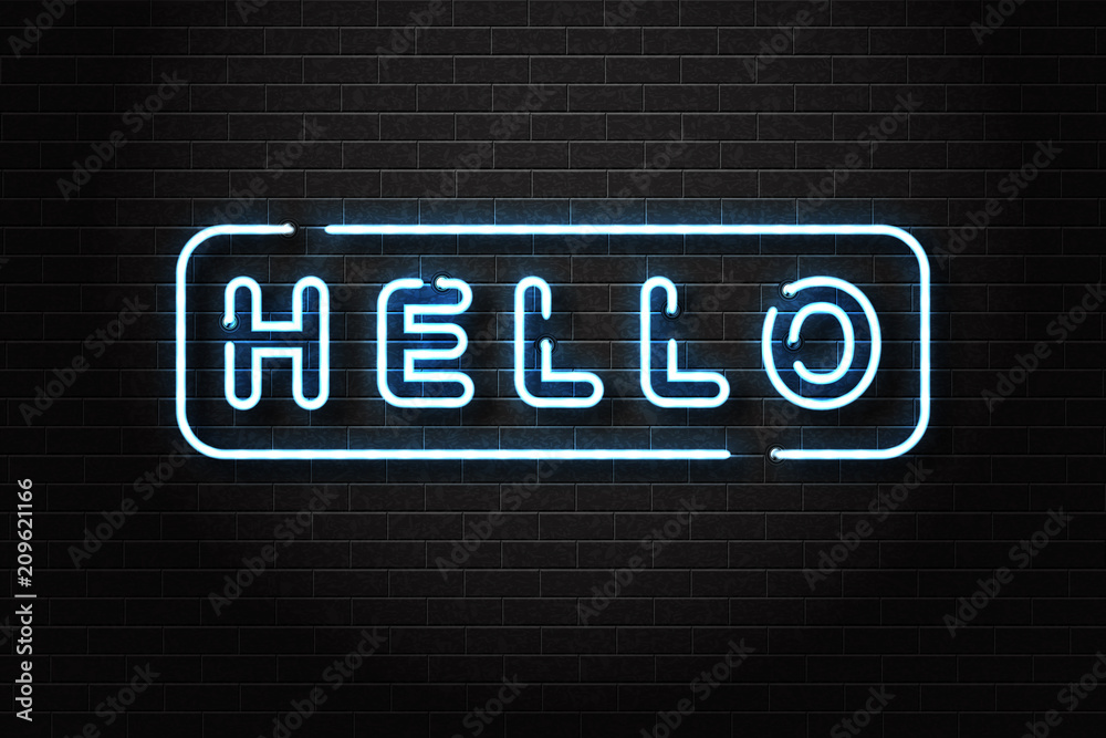 Vector realistic isolated neon sign of Hello lettering logo for ...