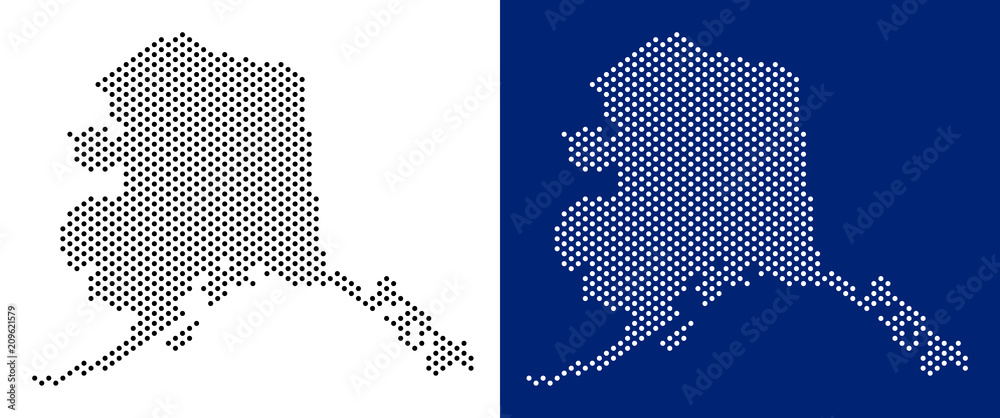 Pixel Alaska map. Vector geographic map on white and blue backgrounds ...