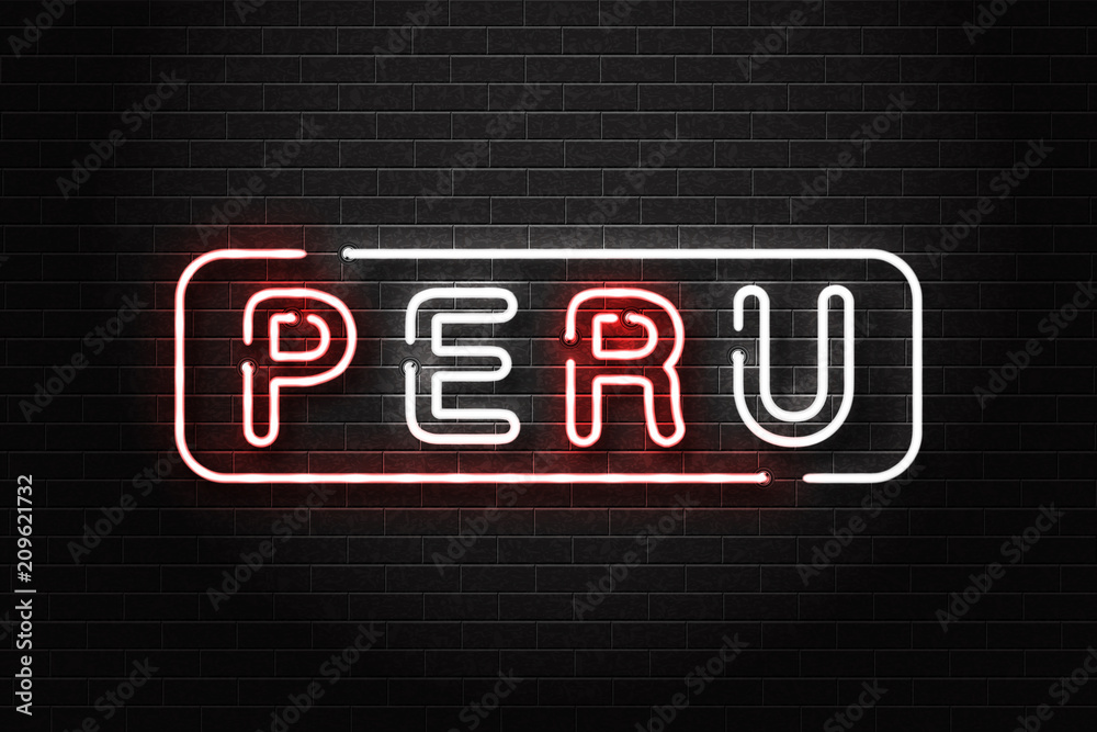 Vector realistic isolated neon sign of Peru lettering logo for ...