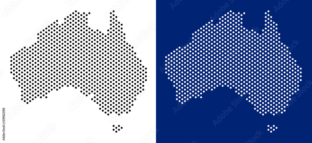 Dotted Australia map. Vector geographic map on white and blue ...
