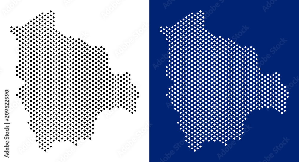 Dot Bolivia map. Vector geographic map on white and blue backgrounds ...