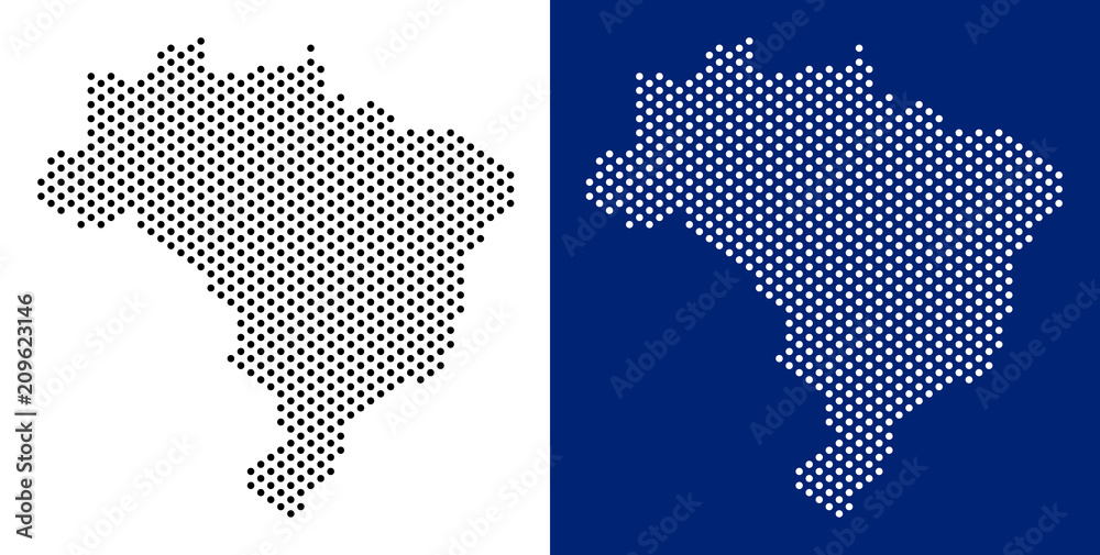 Pixel Brazil map. Vector geographic map on white and blue backgrounds ...