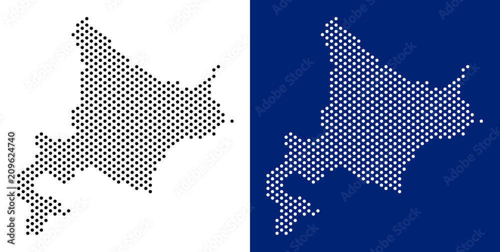 Dotted Hokkaido Island map. Vector geographic map on white and blue ...