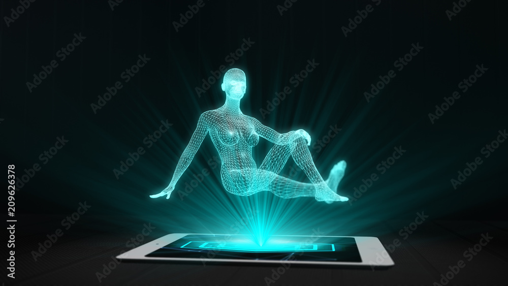 Person projection futuristic holographic display tablet hologram technology Stock Illustration ...