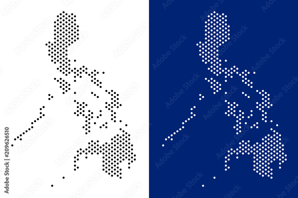 Pixel Philippines map. Vector geographic map on white and blue ...