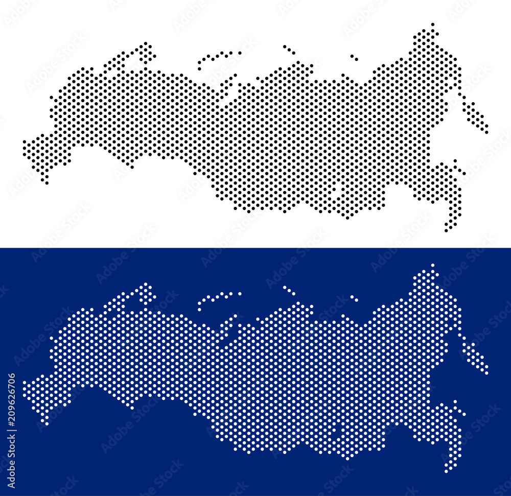 Pixel Russia map. Vector geographic map on white and blue backgrounds ...