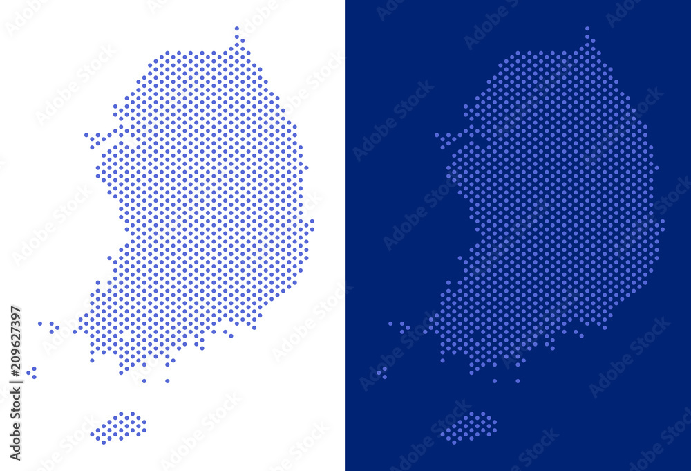 Dot South Korea map. Vector geographic map on white and blue ...