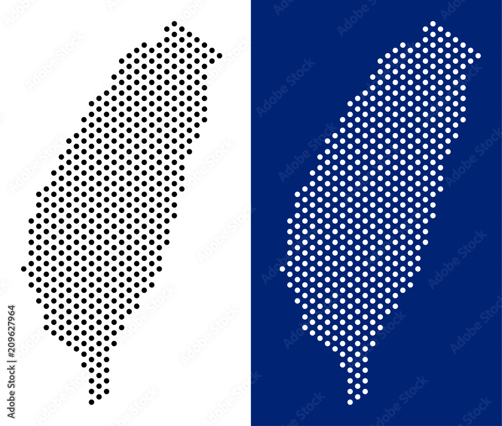 Pixel Taiwan Island map. Vector geographic map on white and blue ...