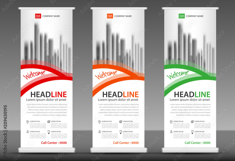 Roll up banner template vector, stand, pull up, display, flag-banner ...