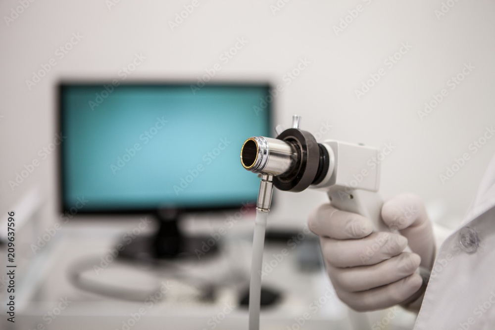 Videorecdoscope for visual diagnosis in the hand of a proctologist on ...