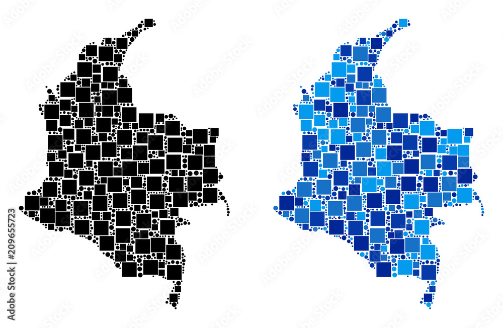 Dot Colombia map variants. Abstract geographic scheme version designed ...
