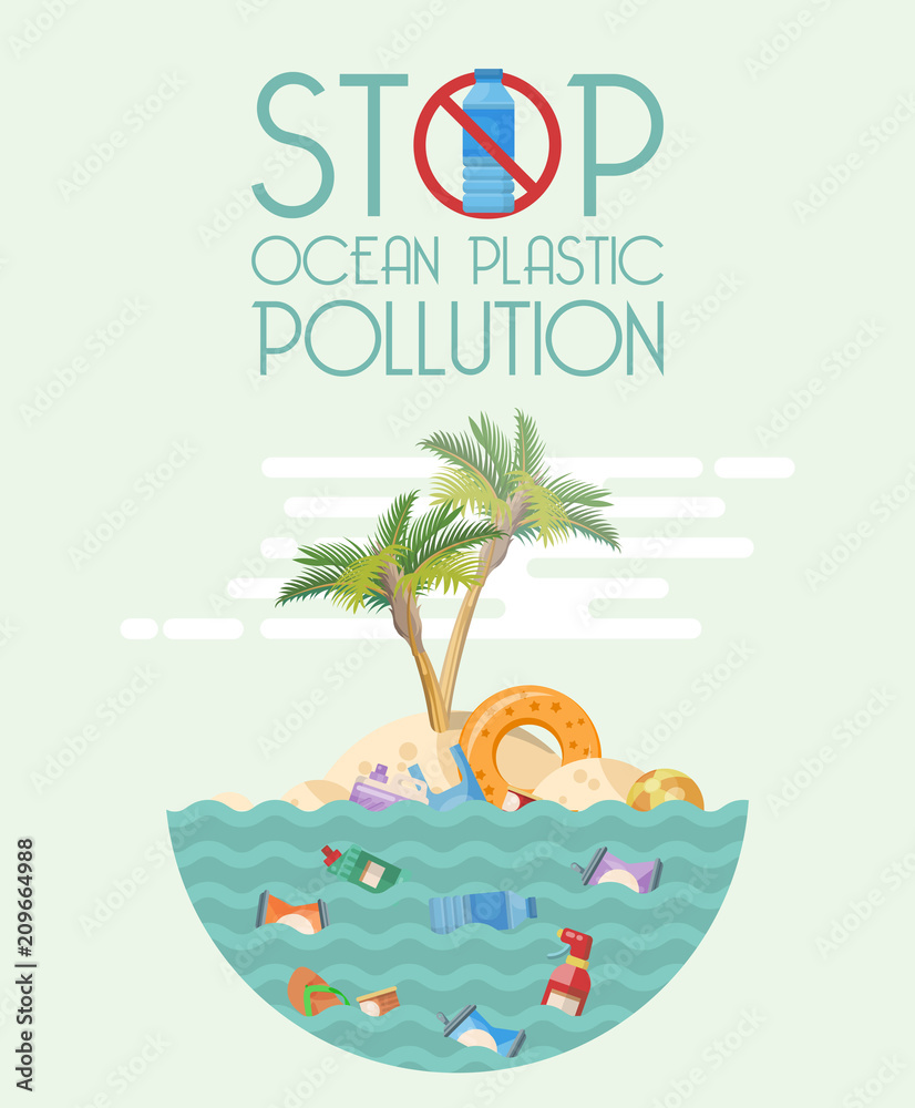 Stop ocean plastic pollution vector illustration in flat design Stock ...