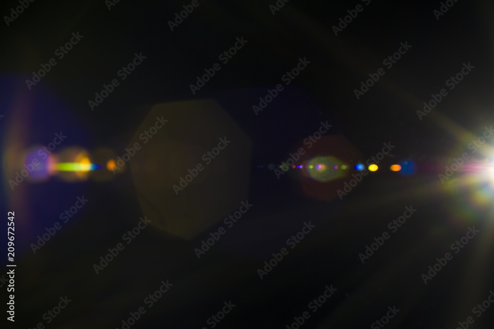 Solar camera lens flare light create hexagon of objective iris shapes ...